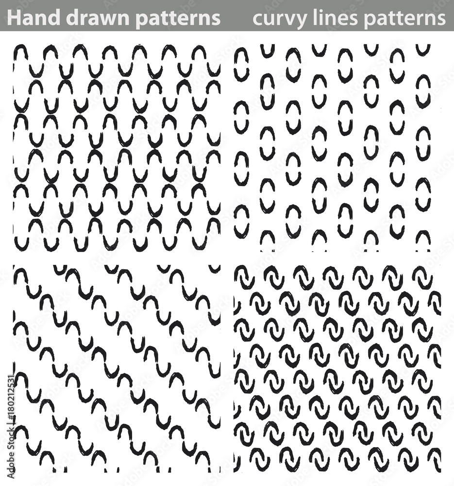 Hand drawn patterns, curvy line patterns. Four seamless patterns made ...