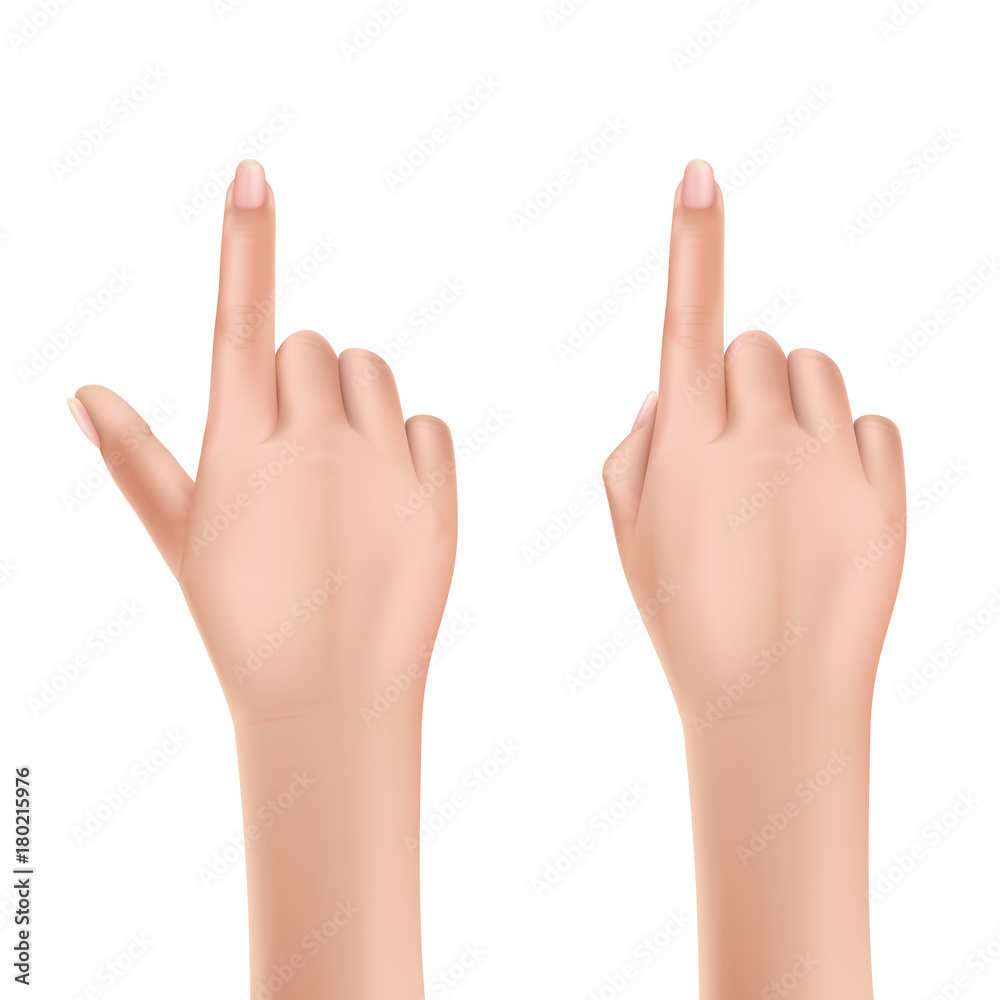 Womans hand pointing with index finger, pressing button, choosing ...