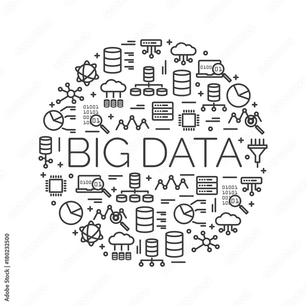 The Words Big Data Surrounded By Icons Of Database Cloud Computing