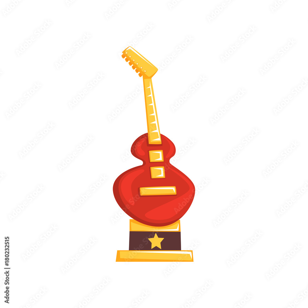Cartoon music award in form of electric guitar. Shiny rock star trophy ...