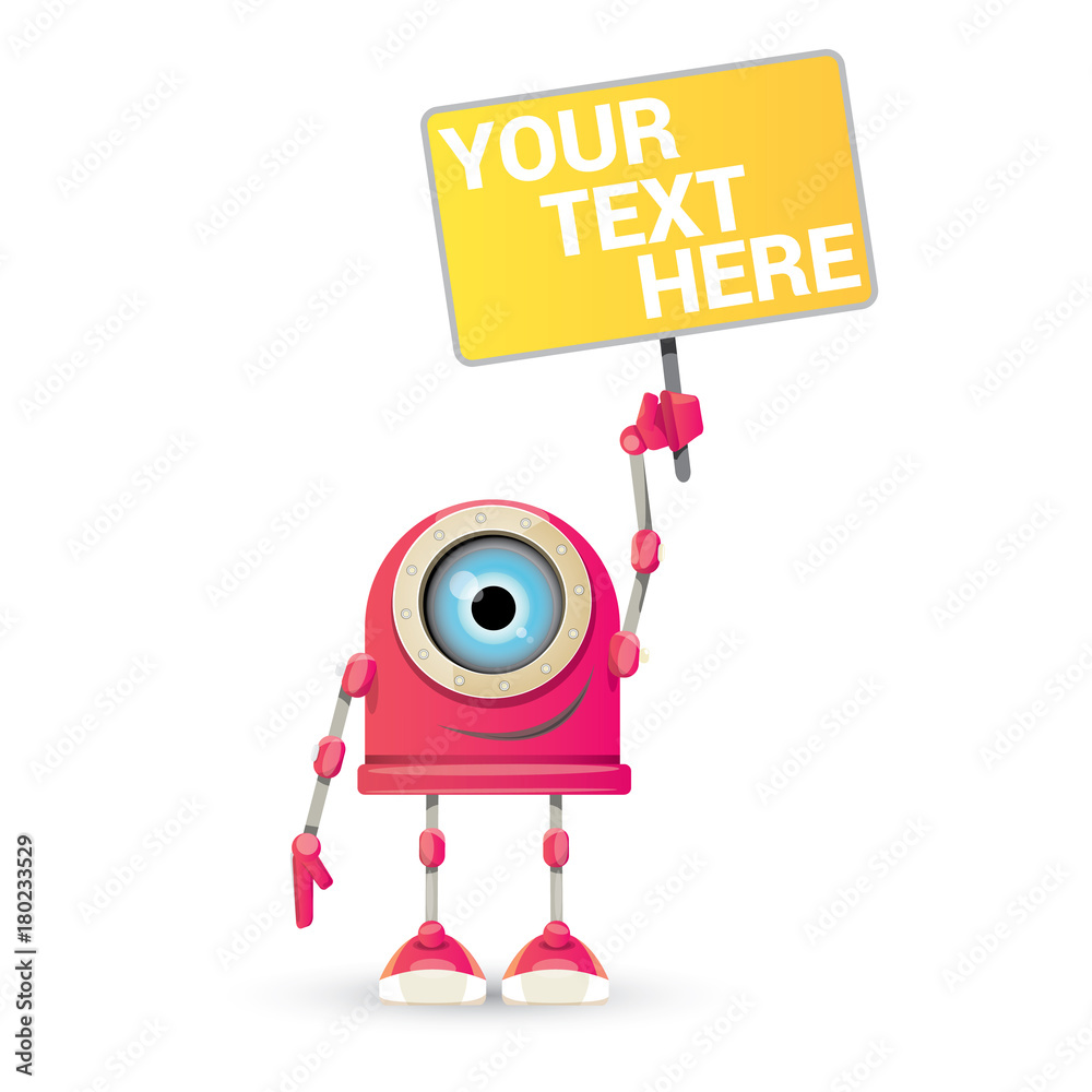 vector funny cartoon pink friendly robot character Isolated on white ...