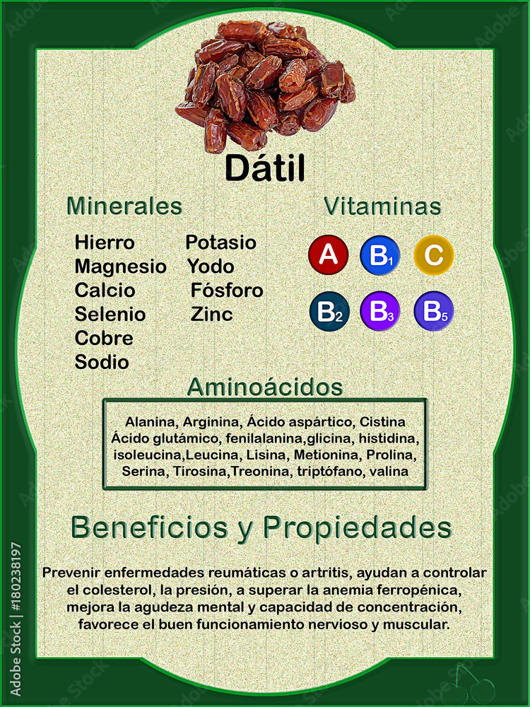 El dátil y sus veneficios para la salud Stock Illustration | Adobe Stock