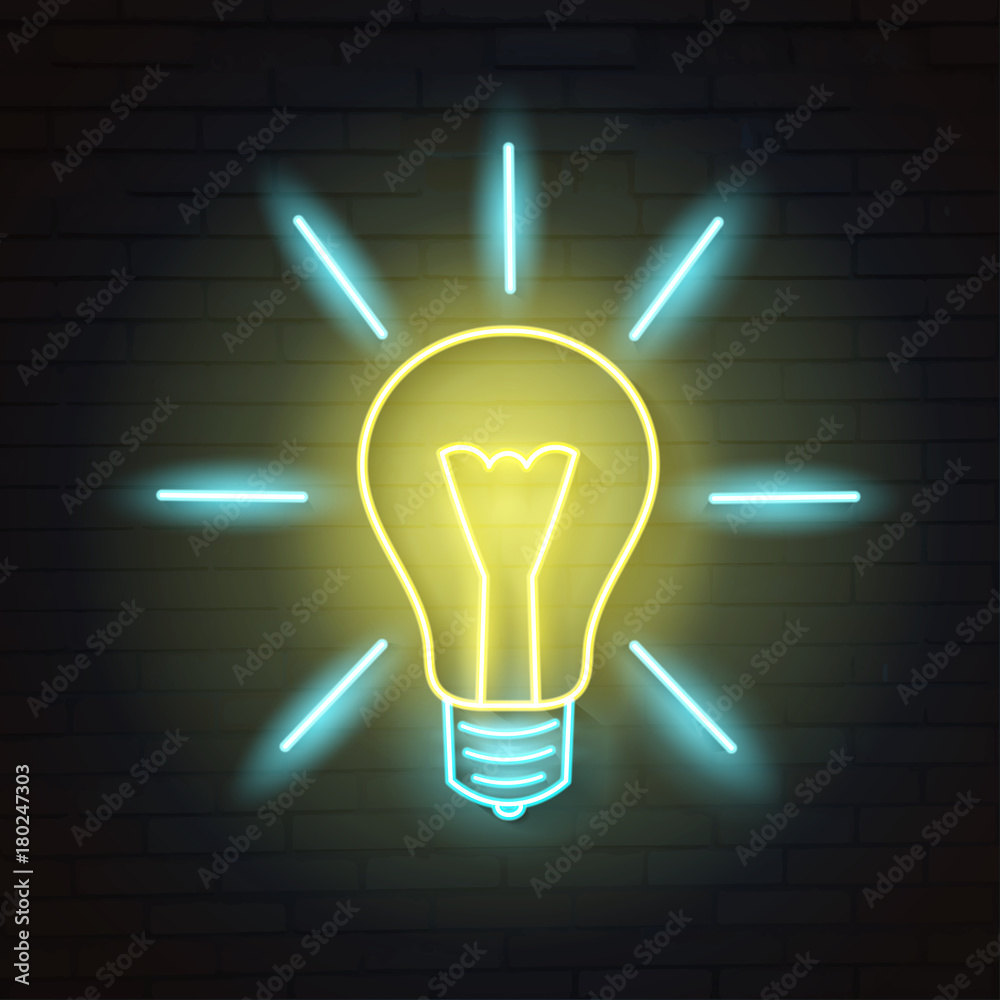 Vector illustration light bulb.Neon sign. Stock Vector | Adobe Stock