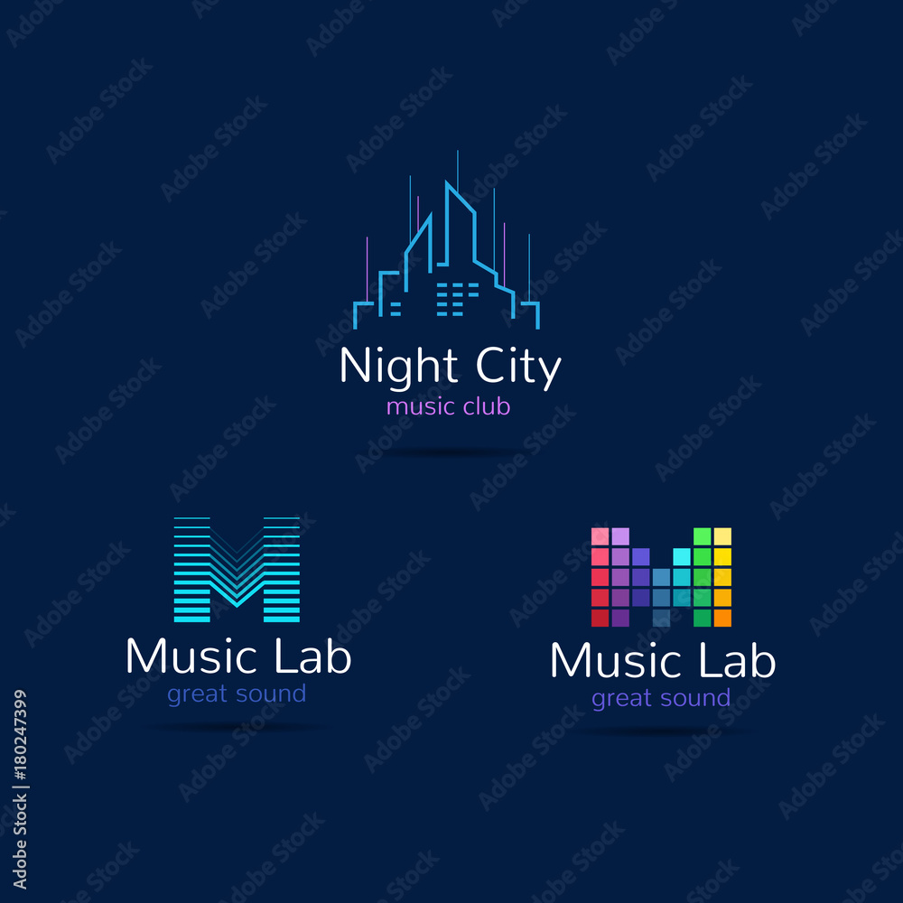 Music club logo templates. Creative equalizer music studio brand signs ...