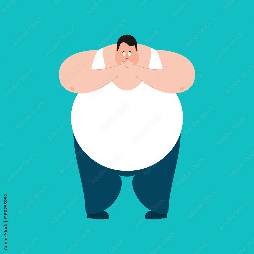 Fat OMG scared. Stout guy Oh my God emoji. Frightened big man. Vector ...