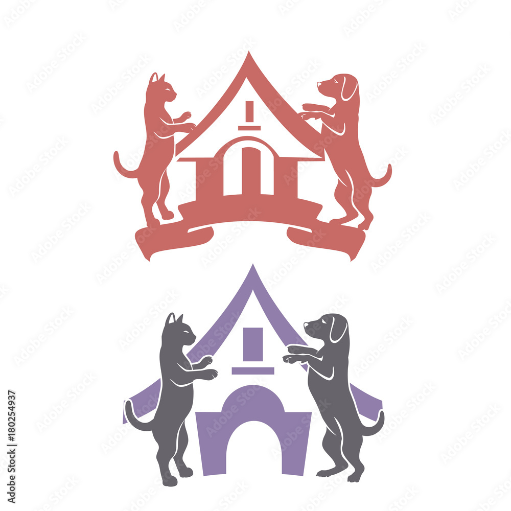 cat dog home. Abstract design concept for pet care, shops, food ...