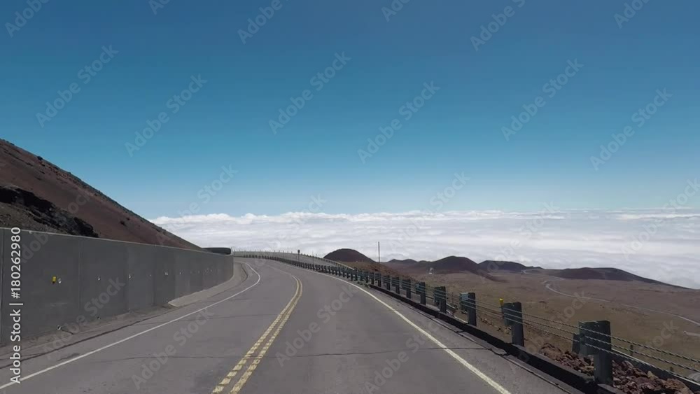 Volcano road turn Mauna Kea Observatory drive POV Hawaii. Big Island ...