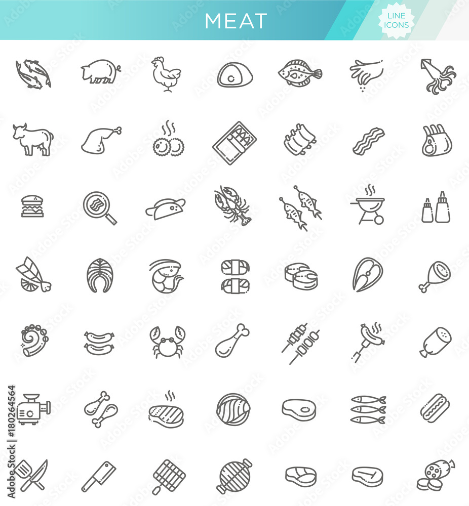 Simple Set of Meat Related Vector Line Icons Stock Vector | Adobe Stock