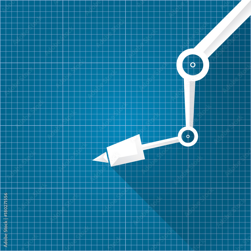 vector robotic arm symbol on blueprint paper background. robot hand ...