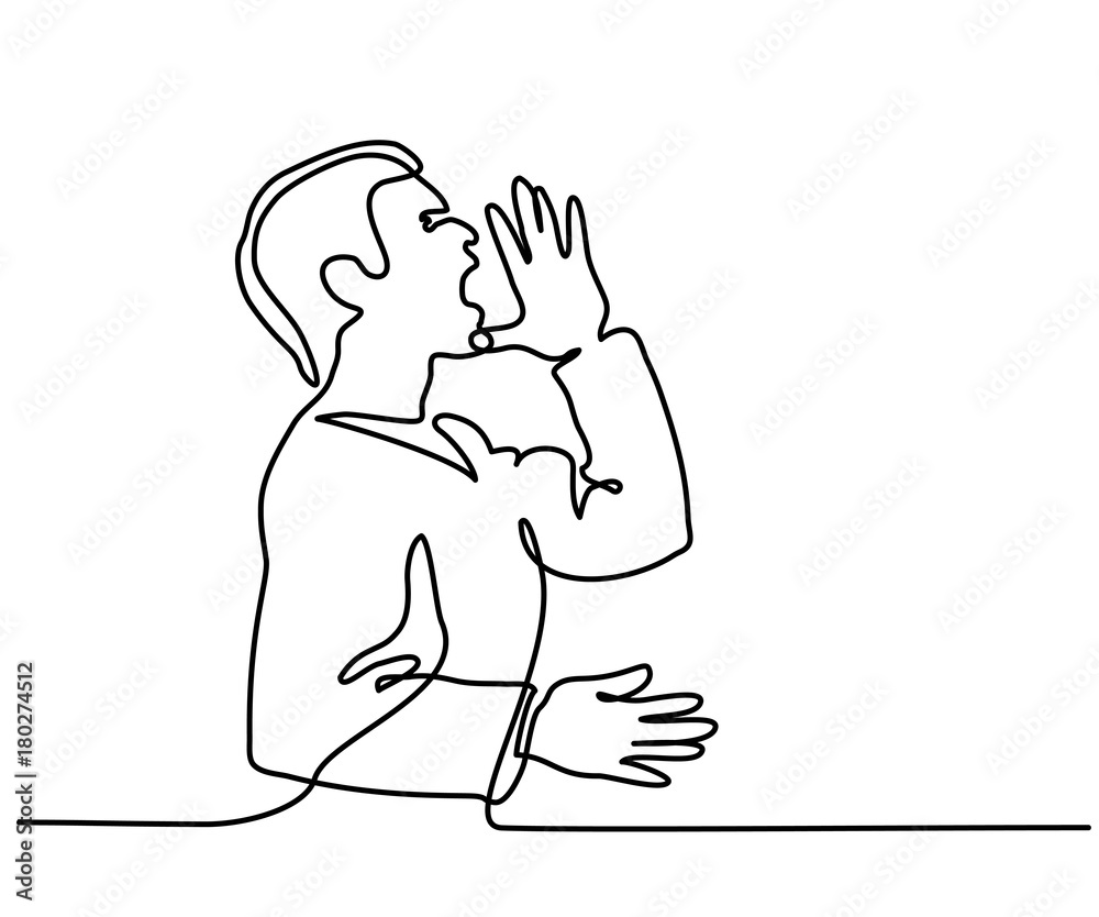 Continuous line drawing. Man screaming at the sky. Vector illustration ...