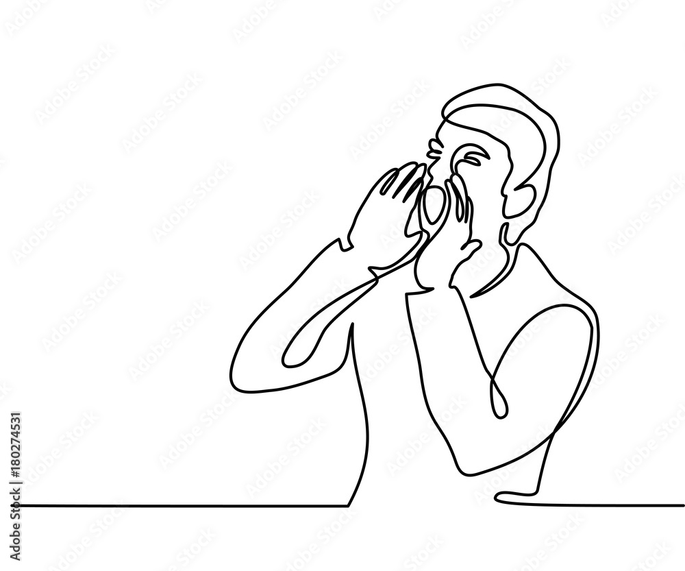Continuous line drawing. Man screaming at the sky. Vector illustration ...