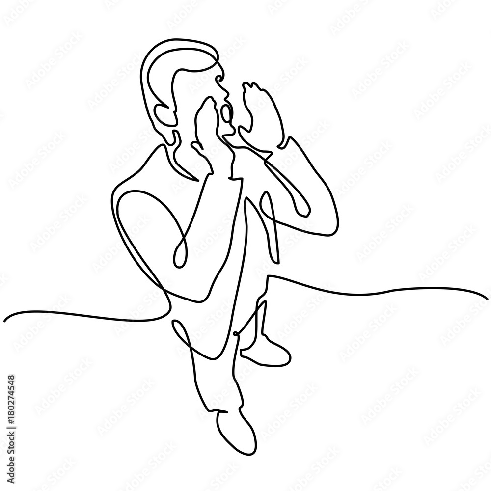 Continuous line drawing. Man screaming at the sky. Vector illustration ...