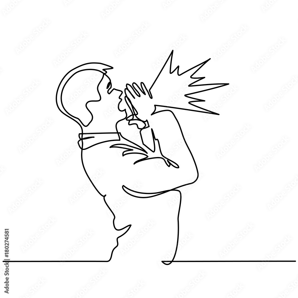 Continuous line drawing. Man screaming at the sky. Vector illustration ...