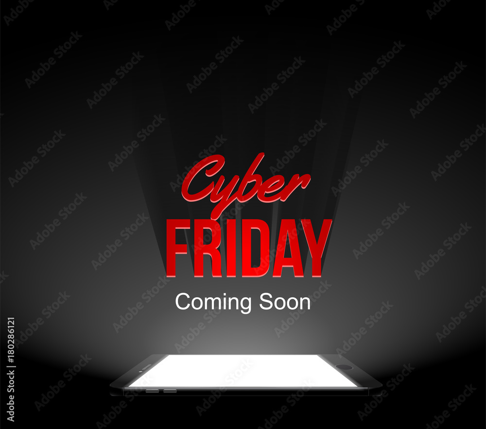 Cool cyber friday coming soon illustration. Light and shadow from phone ...