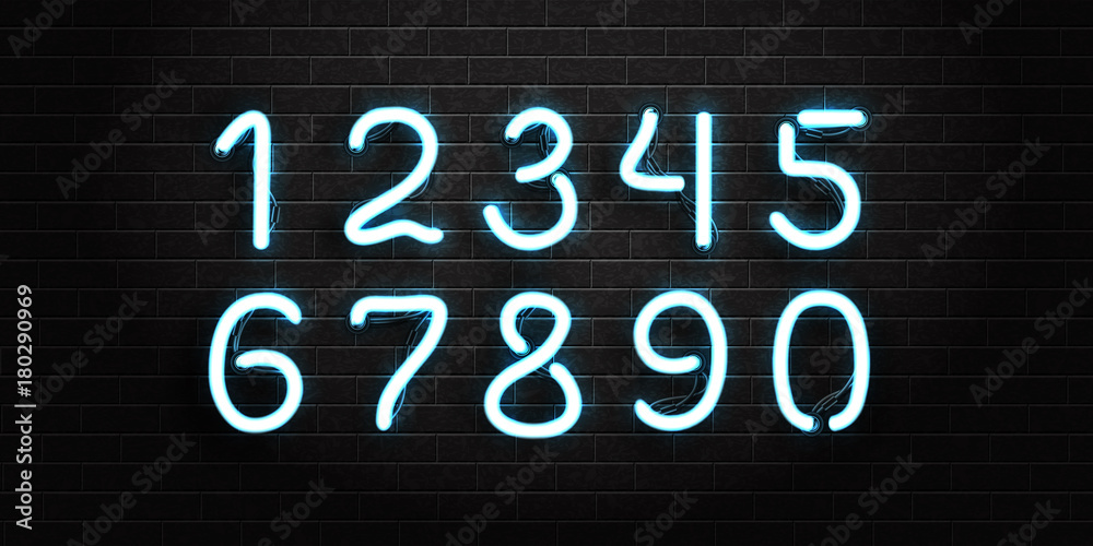 Vector set of realistic isolated neon font numbers for decoration and ...