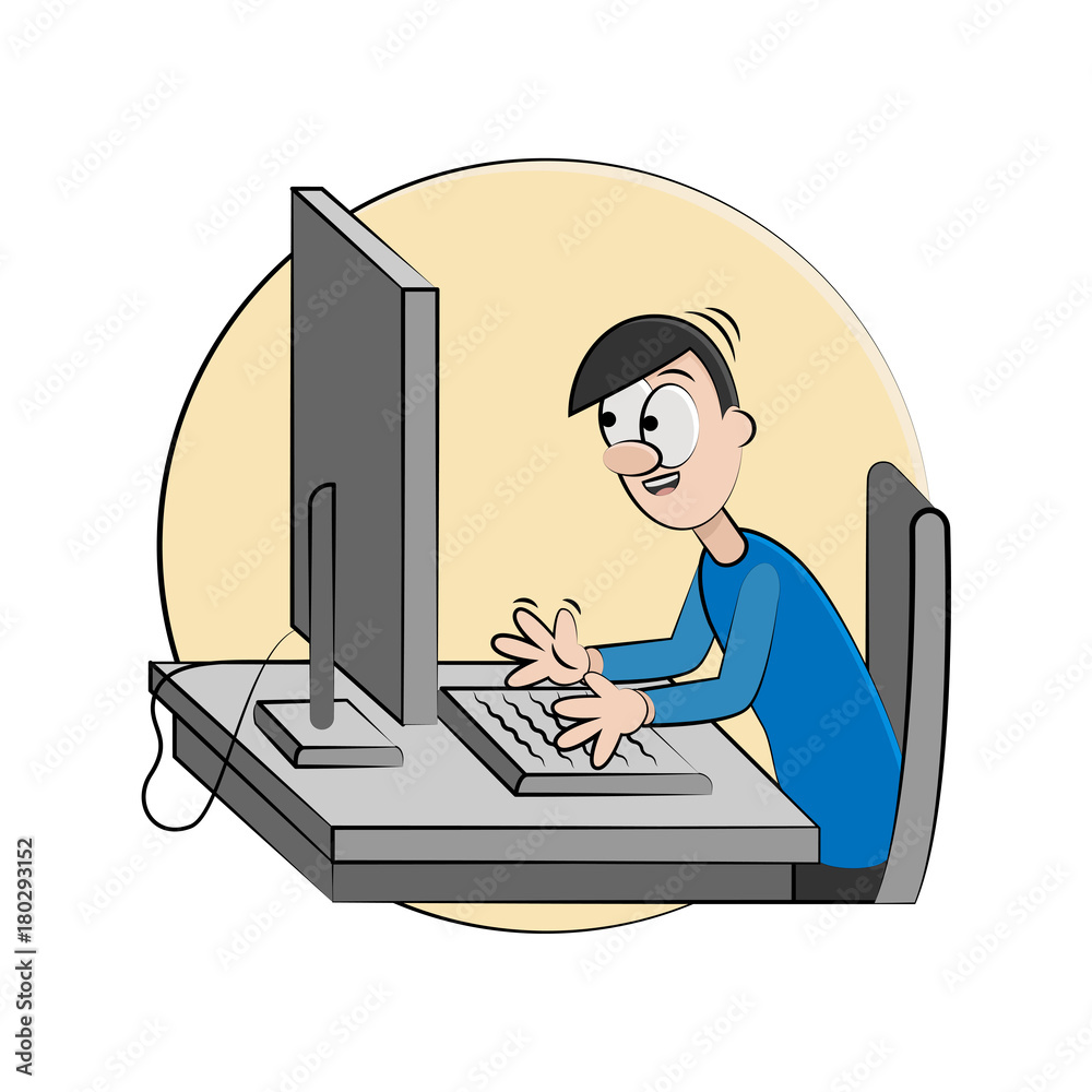 Cartoon man happy with computer, vector Stock Vector | Adobe Stock