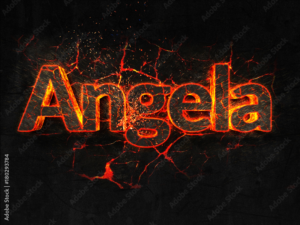 Angela Fire text flame burning hot lava explosion background. Stock ...