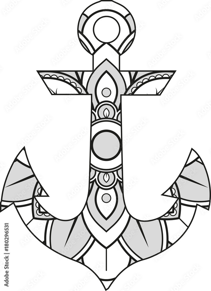 Vector illustration of a mandala anchor silhouette Stock Vector | Adobe ...