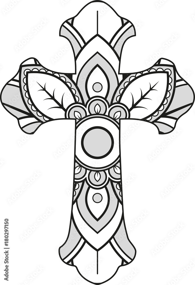 Vector illustration of a mandala cross silhouette Stock Vector | Adobe ...