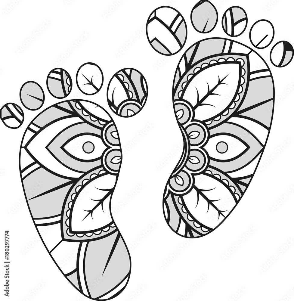 Vector illustration of a mandala footprints silhouette Stock Vector ...