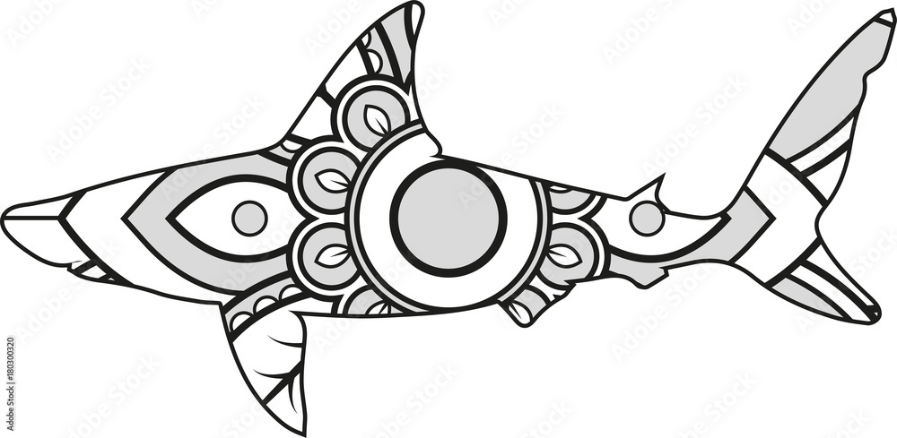Vector illustration of a mandala shark silhouette vector de Stock ...