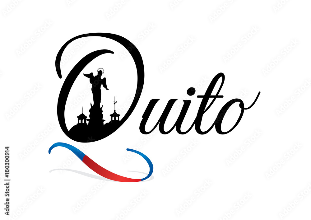 Design of the city of QUITO with blue and red flag. Quito is the ...