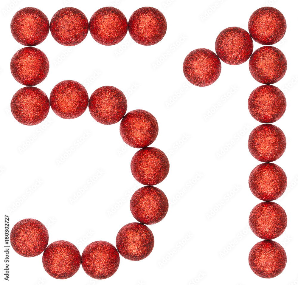 Numeral 51, fifty one, from decorative balls, isolated on white ...