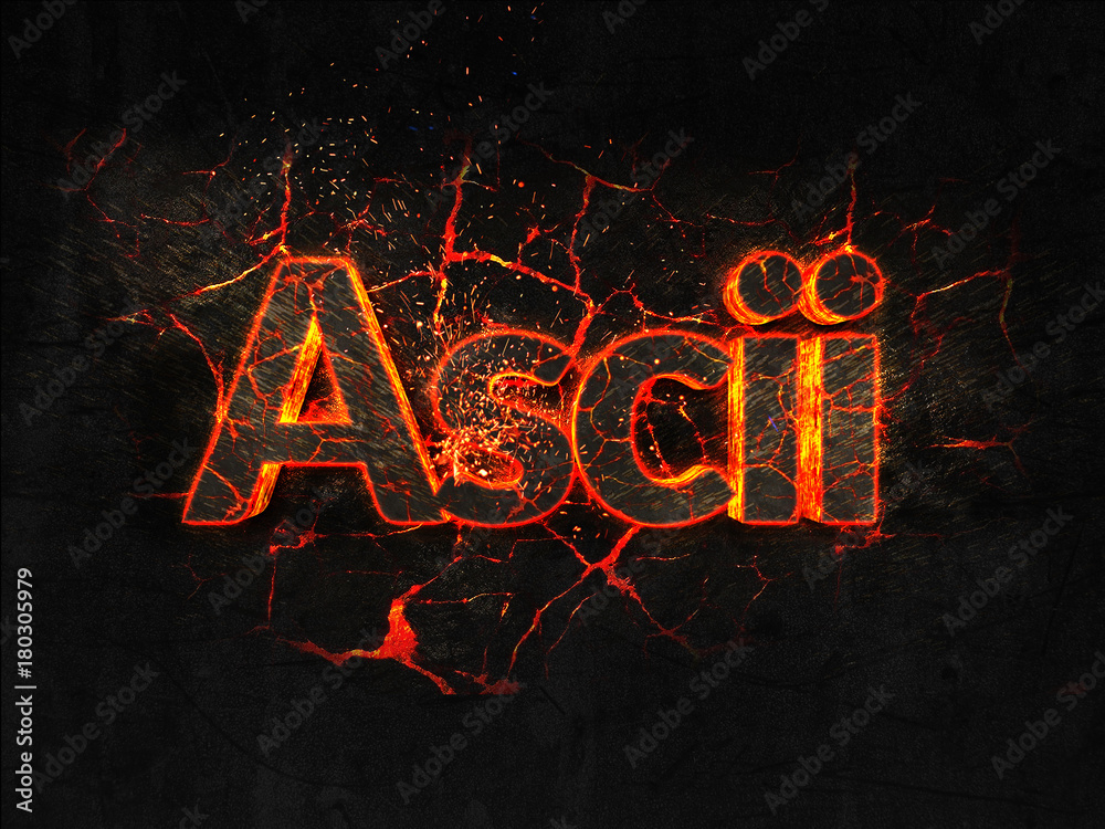 Ascii Fire text flame burning hot lava explosion background. Stock ...