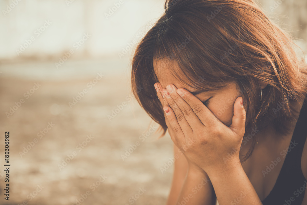 Foto de Lonely Sad fat woman ,She think over from love,heartbreak ...