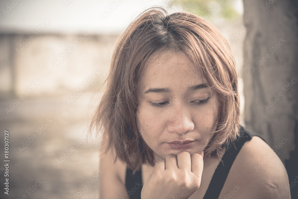 Lonely Sad fat woman ,She think over from love,heartbreak,Heartbroken ...