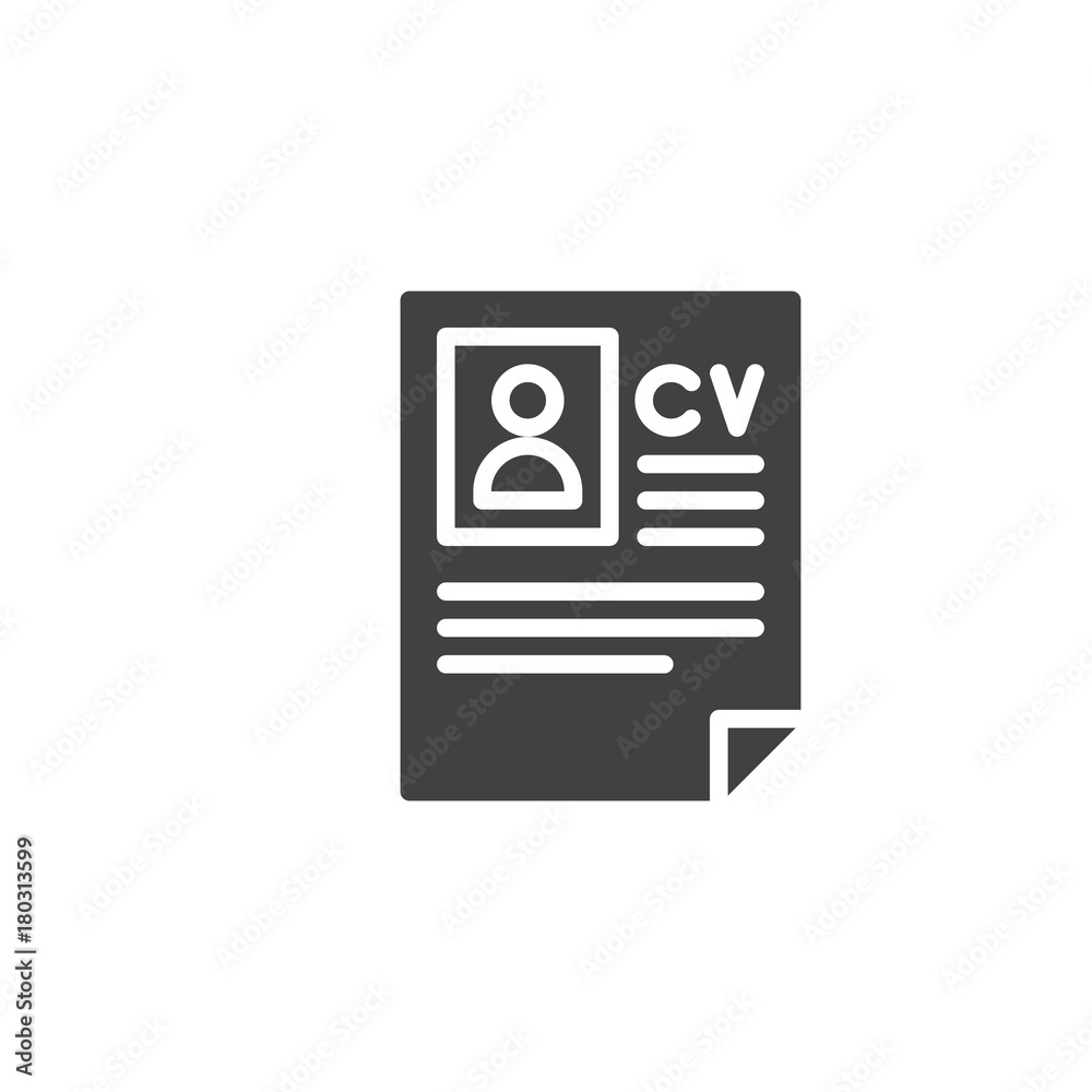 cv resume icon vector, filled flat sign, solid pictogram isolated on ...