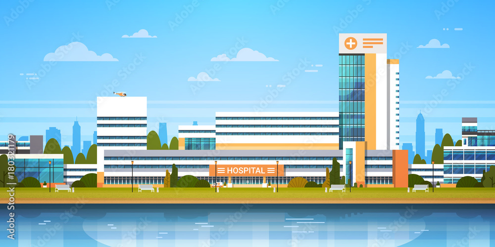 City Landscape With Hospital Building Exterior Modern Clinic View Flat ...