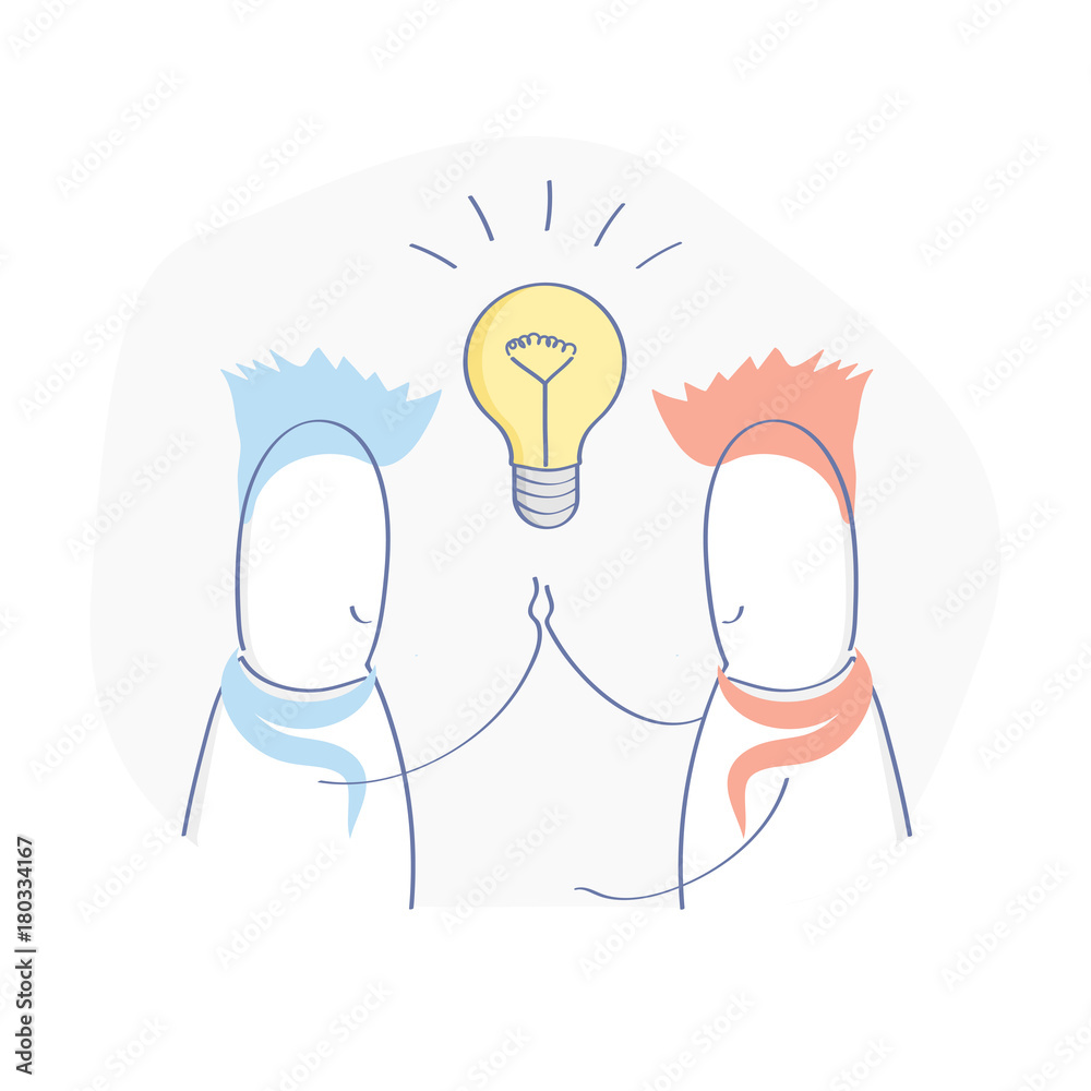 Solution, Great Decision, New Idea Generation. Two cute cartoon ...