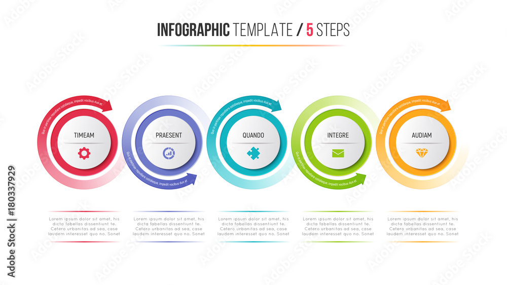 Five steps infographic process chart with circular arrows. Stock Vector ... Five steps infographic process chart with circular arrows. Stock Vector ...