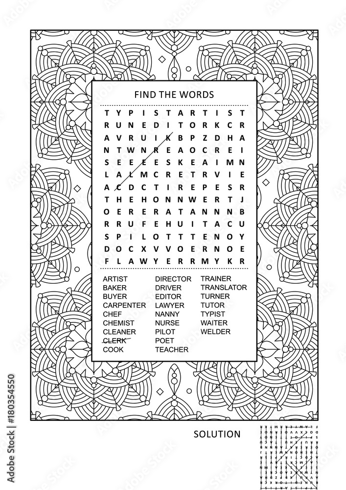 Puzzle and coloring activity page for grown-ups with jobs, occupations ...