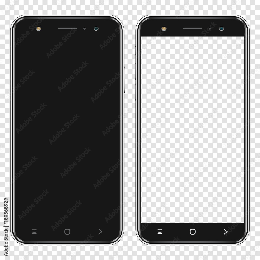 Realistic smartphones with blank screen and transparent screen isolated ...