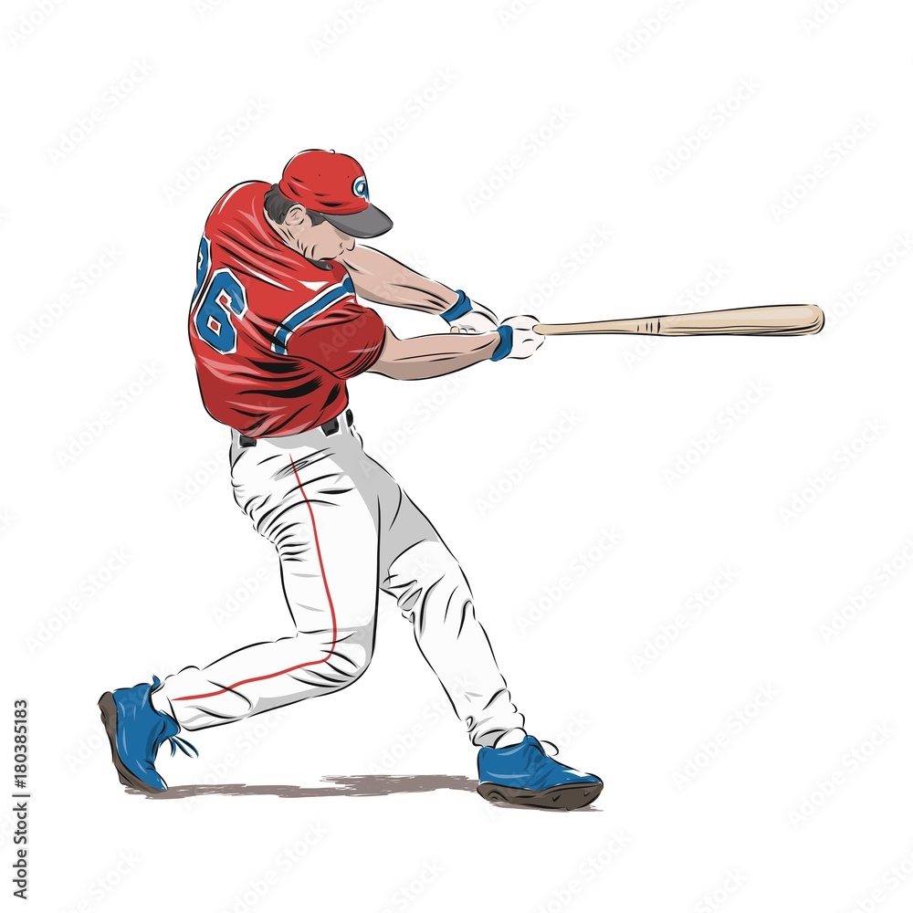Baseball player in red jersey, isolated vector illustration Stock ...