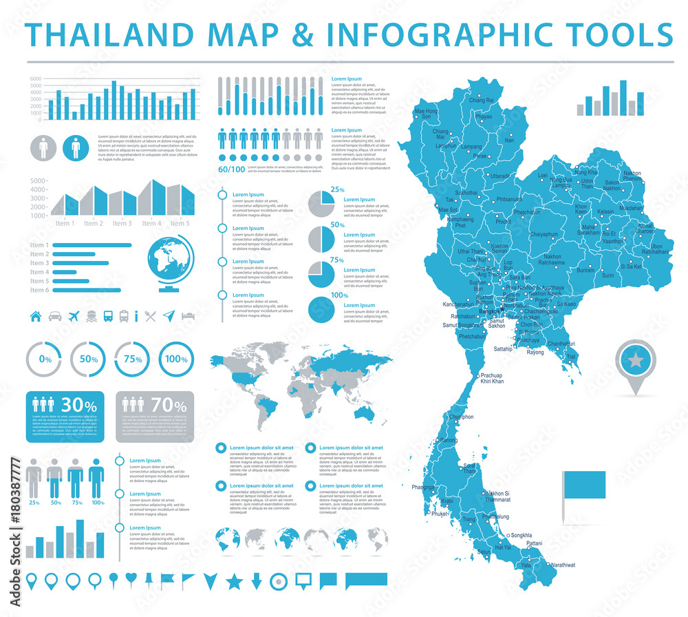 Thailand Map - Info Graphic Vector Illustration Stock Vector | Adobe Stock