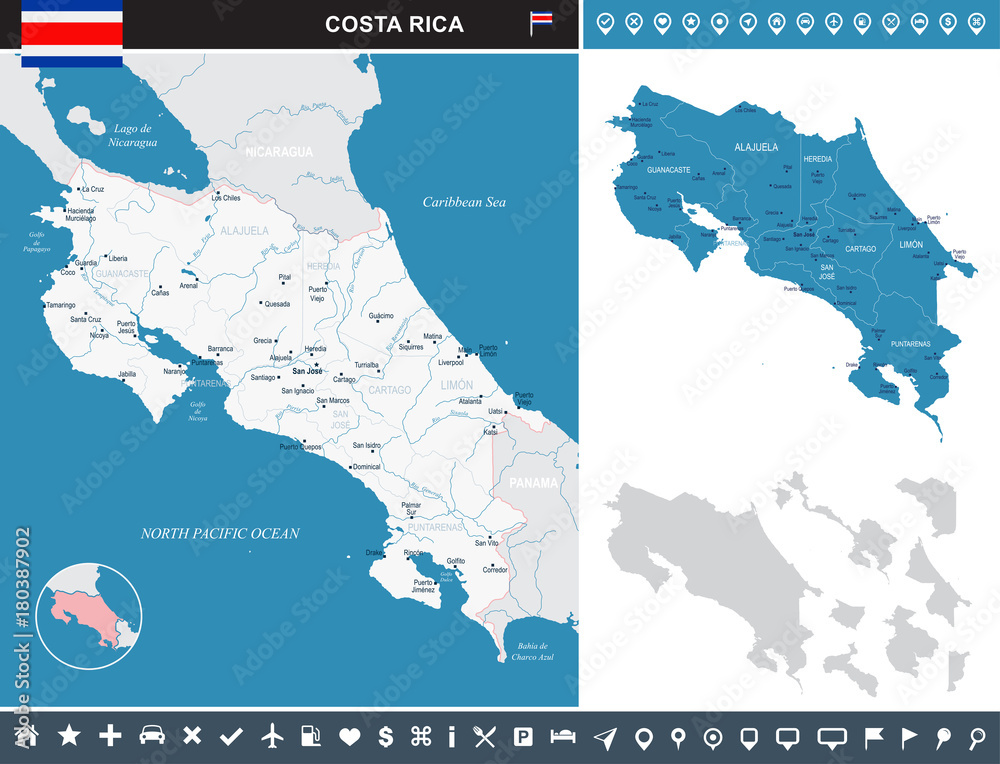 Costa Rica - infographic map - Detailed Vector Illustration Stock ...