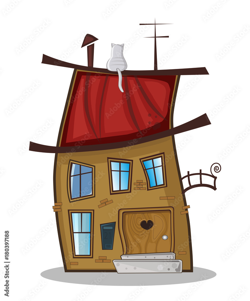 Vector illustration of cute cartoon funny little fabulous house with ...