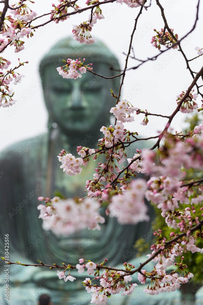 Monumental famous bronze statue of the great buddha (Daibutsu) in ...