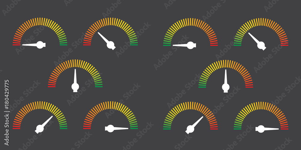Meter signs infographic gauge element from red to green and green to ...