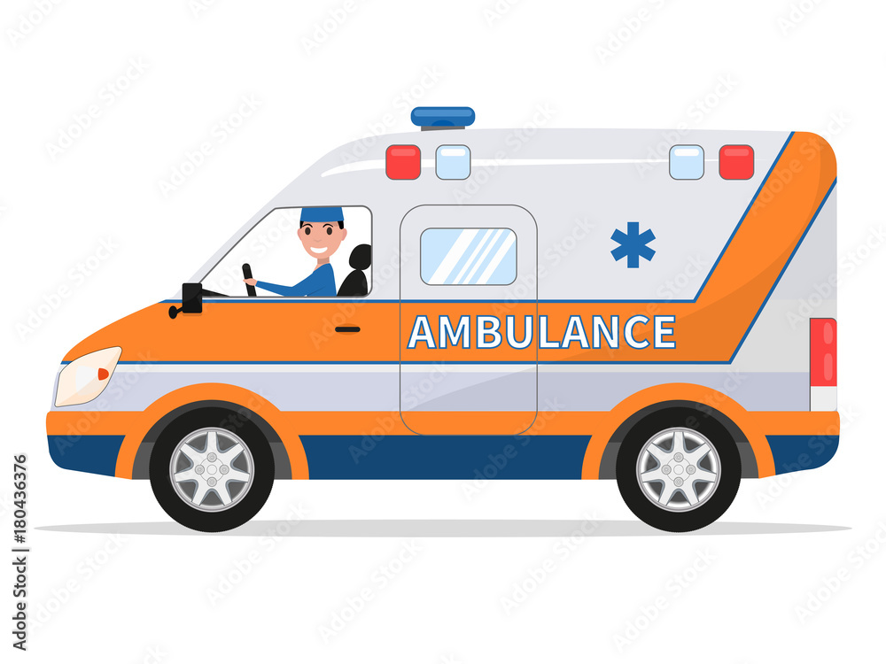 Vector cartoon van medical car with driver man Stock Vector | Adobe Stock