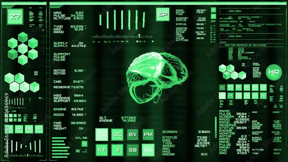 Deep green futuristic interface/Digital screen/Detailed abstract ...
