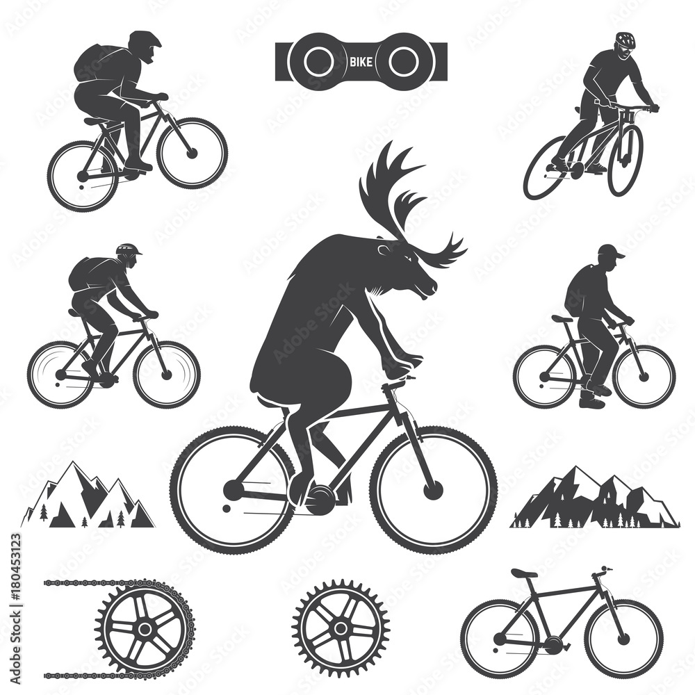 Set of cycling Mountain Bike Icons Stock Vector | Adobe Stock