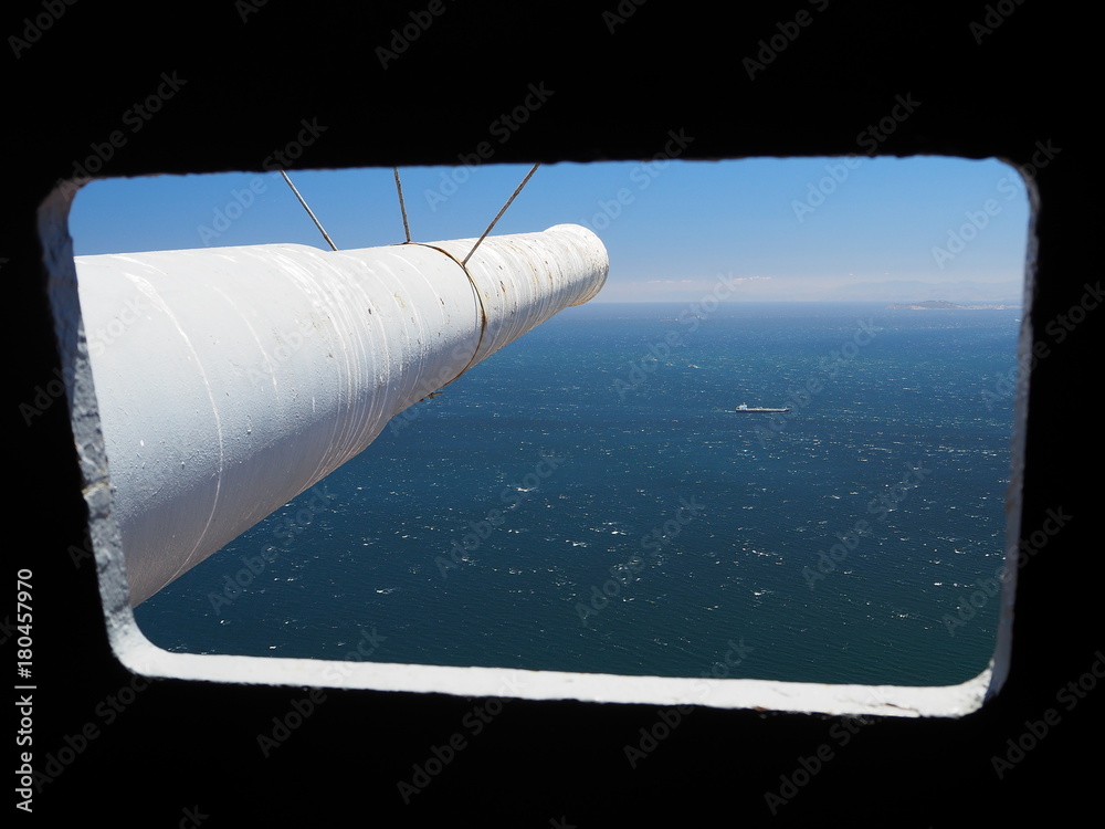 Looking down a gun barrel from the sighting window from the battery ...