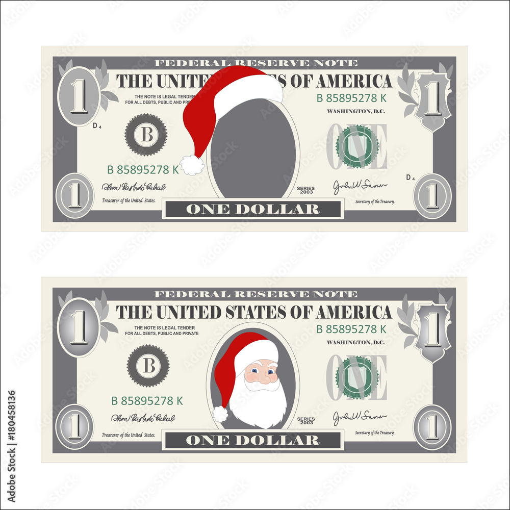 Design template one dollar bill with Santa Claus. Stock Vector | Adobe ...