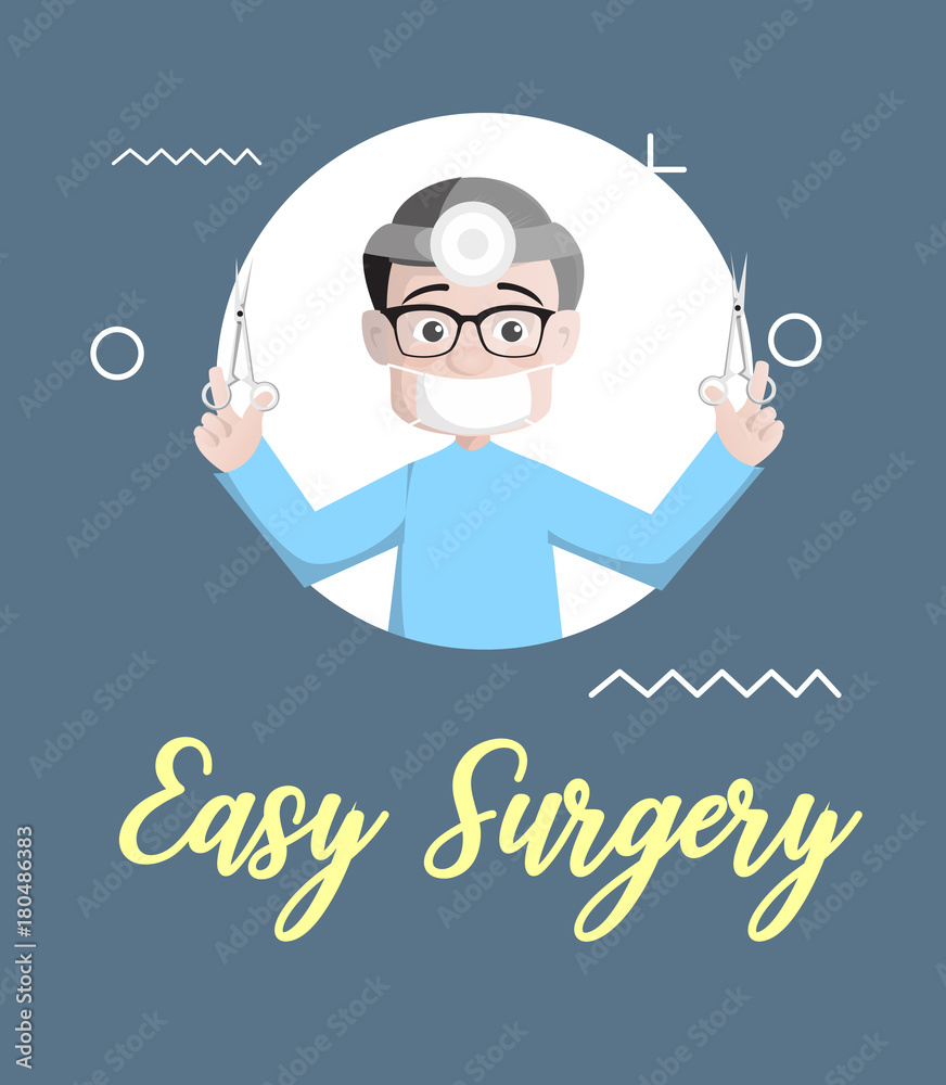 Cartoon Surgeon with Scissors in Operation Theater Vector Stock Vector ...