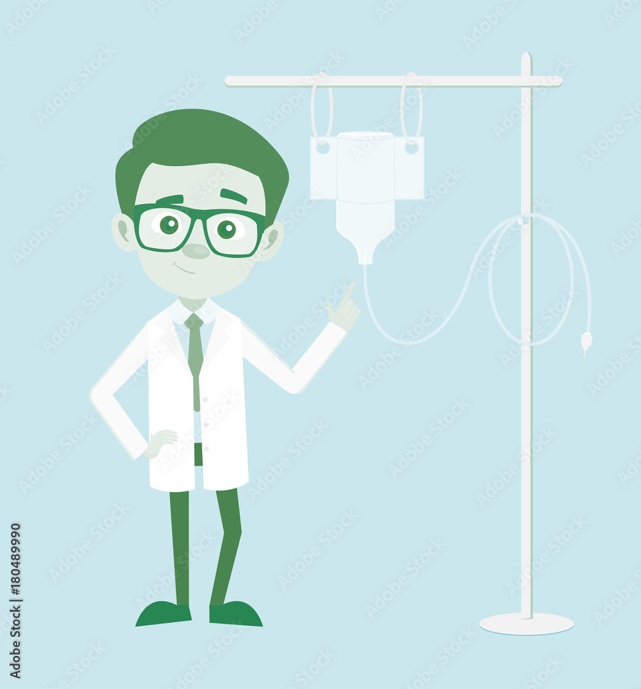 Cartoon Doctor with Saline IV Fluid Intravenous Drop Vector Stock ...