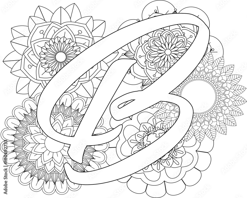 mandala-B-monogramlogo-Doodle Floral Letters. Coloring Book For Adult ...